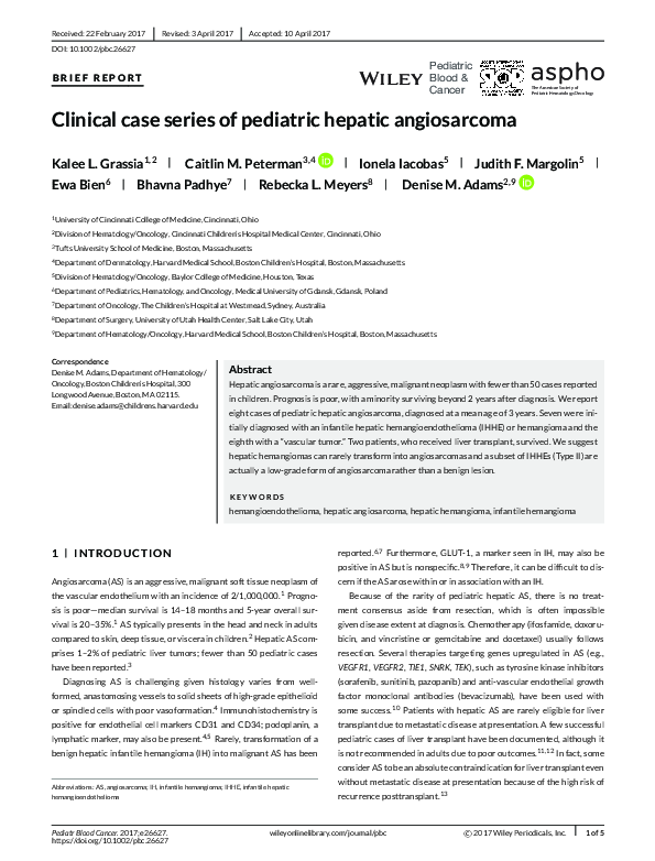 (PDF) Clinical case series of pediatric hepatic angiosarcoma