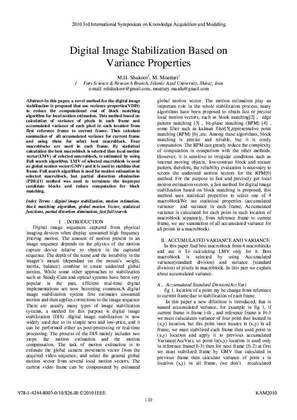 (PDF) Digital image stabilization based on variance properties | m.h. shakoor - Academia.edu