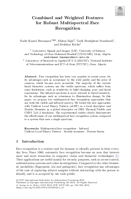 (PDF) Combined and Weighted Features for Robust Multispectral Face Recognition