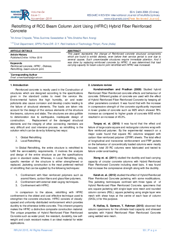 (PDF) Retrofitting of RCC Beam Column Joint Using (HFRC) Hybrid Fiber ...