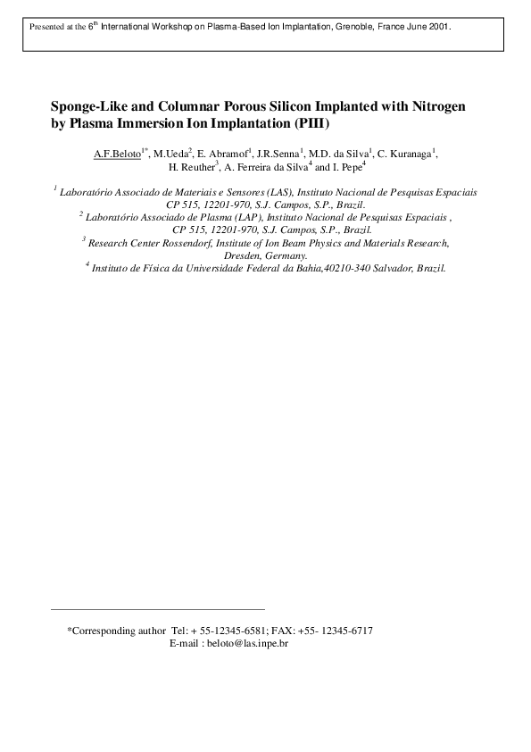 (PDF) Sponge-like and columnar porous silicon implanted with nitrogen ...