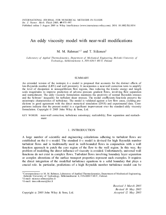 (PDF) An eddy viscosity model with near-wall modifications | Timo Siikonen - Academia.edu