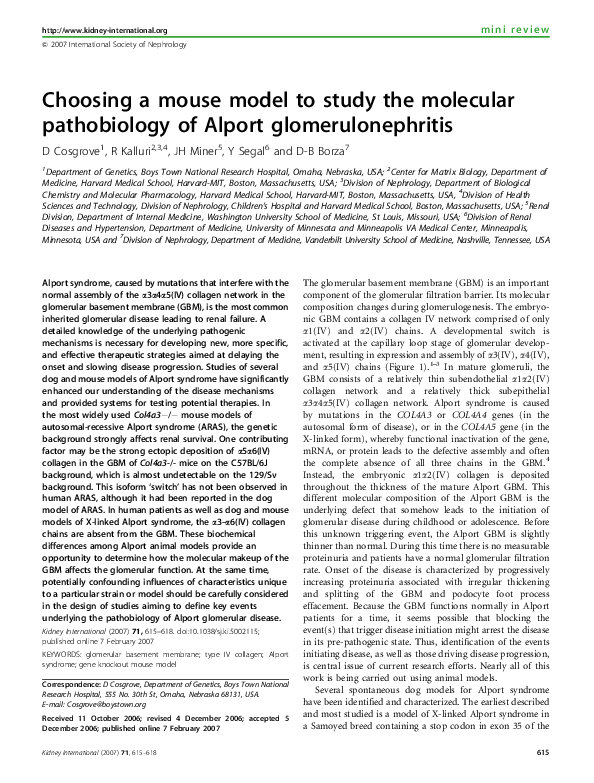 (PDF) Choosing a mouse model to study the molecular pathobiology of ...