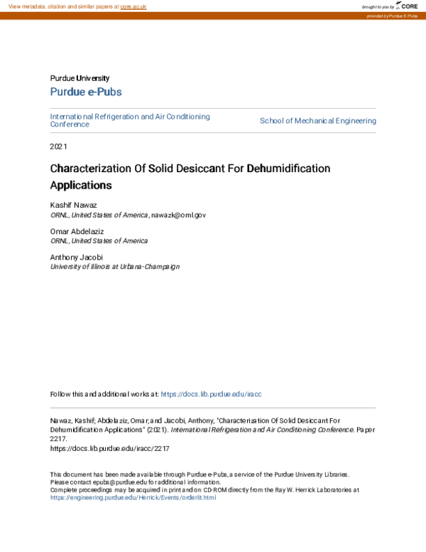 (PDF) Characterization Of Solid Desiccant For Dehumidification Applications