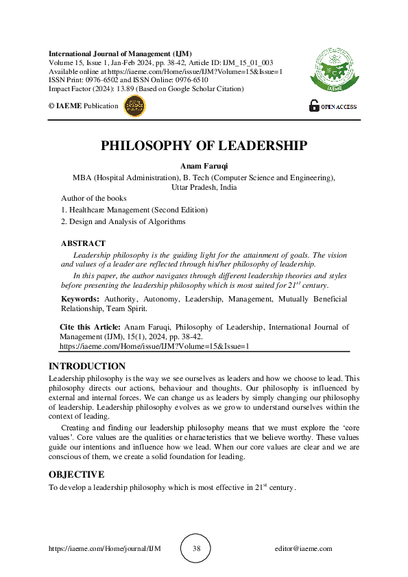 (PDF) PHILOSOPHY OF LEADERSHIP