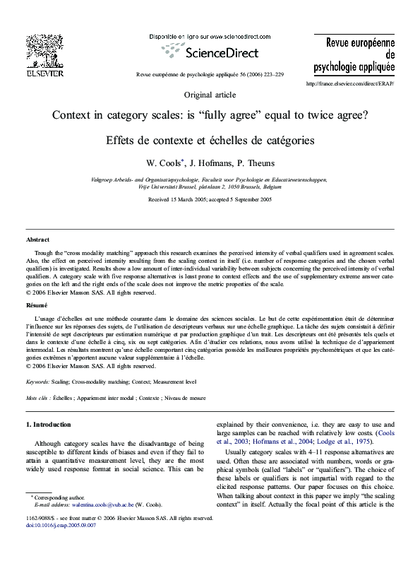 (PDF) Context in category scales: is “fully agree” equal to twice agree?