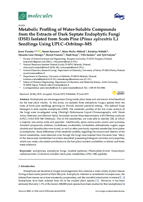 (PDF) Metabolic Profiling of Water-Soluble Compounds from the Extracts of Dark Septate ...