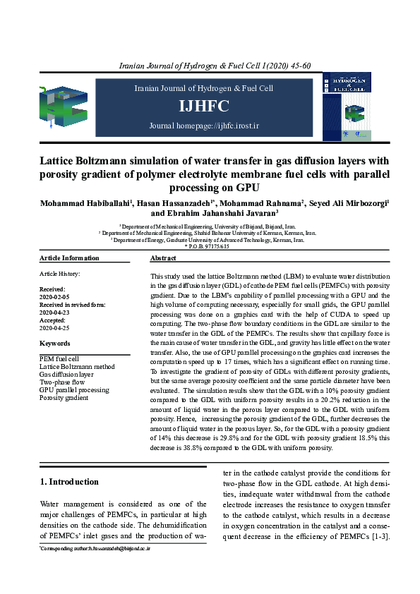 (PDF) Lattice Boltzmann simulation of water transfer in gas diffusion layers with porosity ...