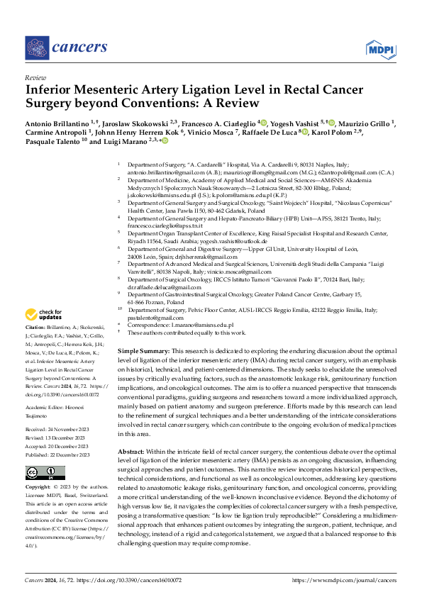 (PDF) Inferior Mesenteric Artery Ligation Level in Rectal Cancer ...