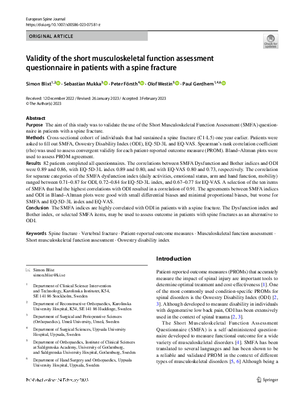 (PDF) Validity of the short musculoskeletal function assessment ...