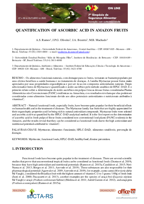 (PDF) Quantification of ascorbic acid in Amazon fruits