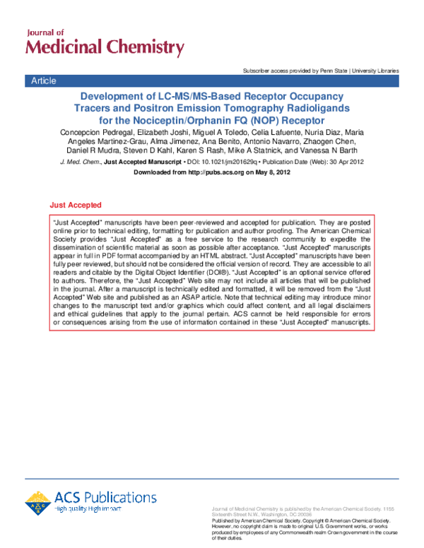 (PDF) Development of LC-MS/MS-Based Receptor Occupancy Tracers and Positron Emission Tomography ...