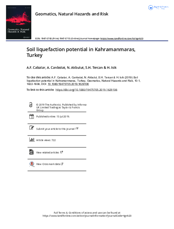 (PDF) Soil liquefaction potential in Kahramanmaras, Turkey