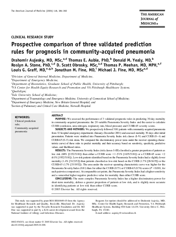 (PDF) Comparison of Prognostic Rules for Community-Acquired Pneumonia