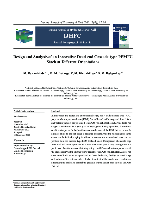(PDF) Design and Analysis of an Innovative Dead-end Cascade-type PEMFC Stack at Different ...