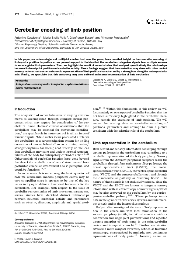 (PDF) Cerebellar encoding of limb position