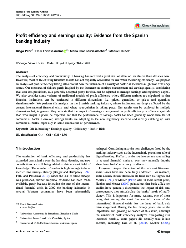 (PDF) Profit efficiency and earnings quality: Evidence from the Spanish ...