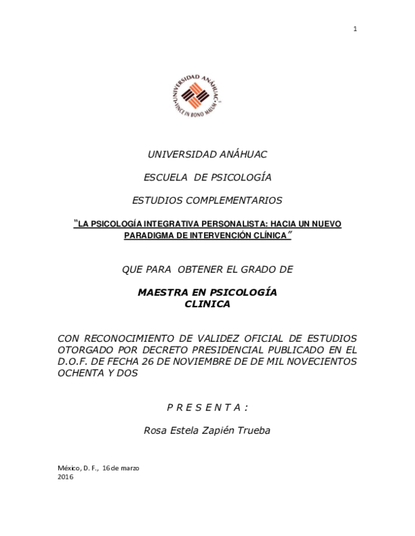 (PDF) La Psicología Integrartiva Personalista: hacia un nuevo paradigma de Intervención Clínica
