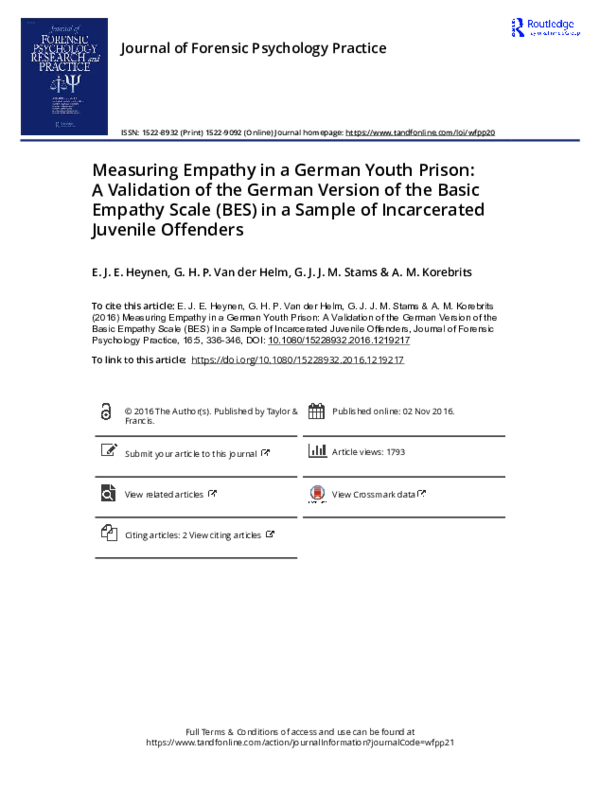 (PDF) Measuring Empathy in a German Youth Prison: A Validation of the ...