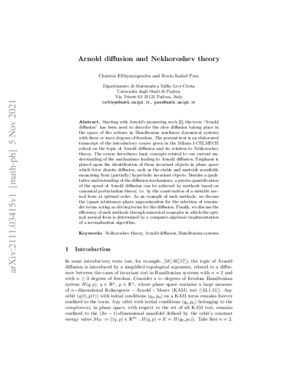 (PDF) Arnold Diffusion and Nekhoroshev Theory