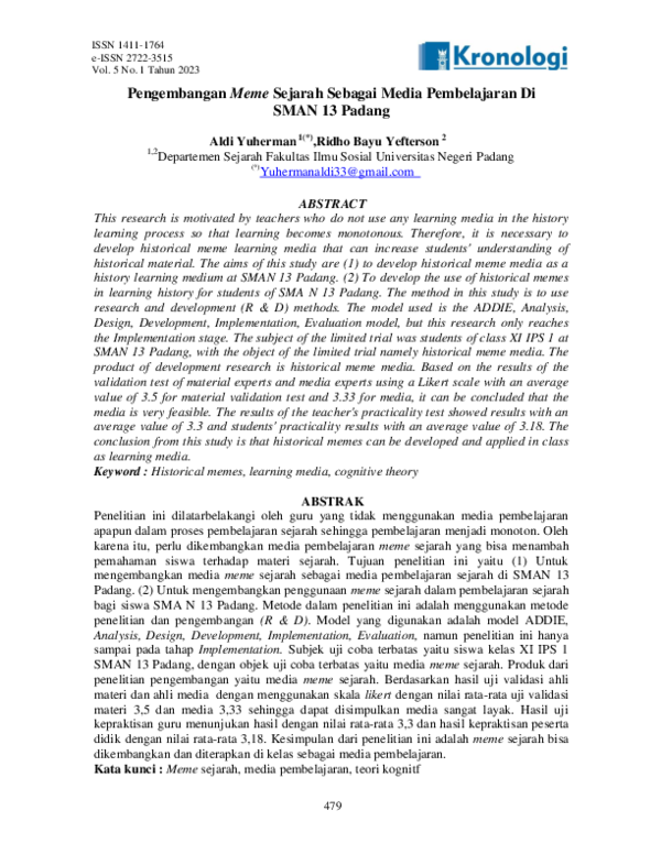 (PDF) Meme Sejarah Sebagai Media Pembelajaran Sejarah Di SMAN 13 Padang