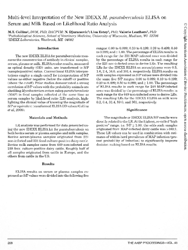 (PDF) Multi-level Interpretation of the New IDEXX M. paratuberculosis ...