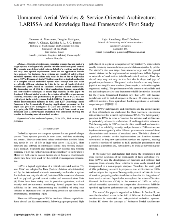 (PDF) Unmanned Aerial Vehicles & Service-Oriented Architecture: LARISSA and Knowledge Based ...