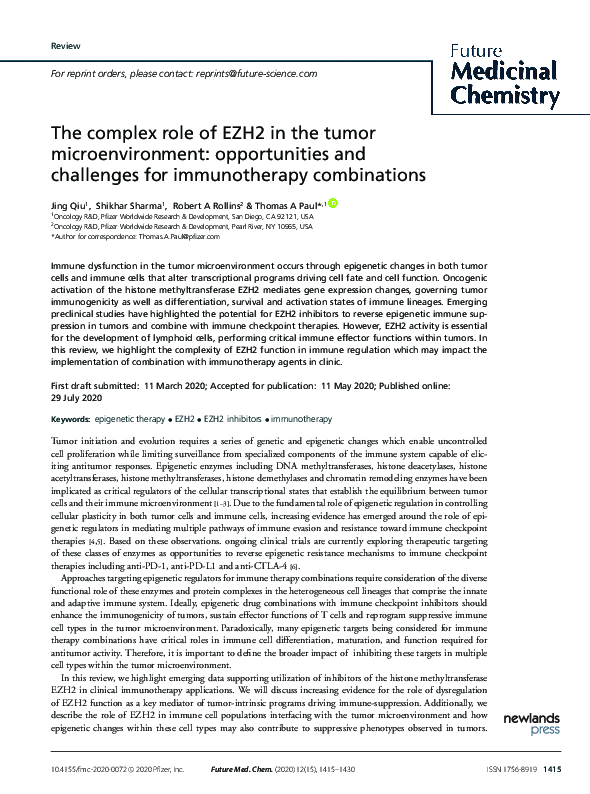 (PDF) The complex role of EZH2 in the tumor microenvironment: opportunities and challenges for ...