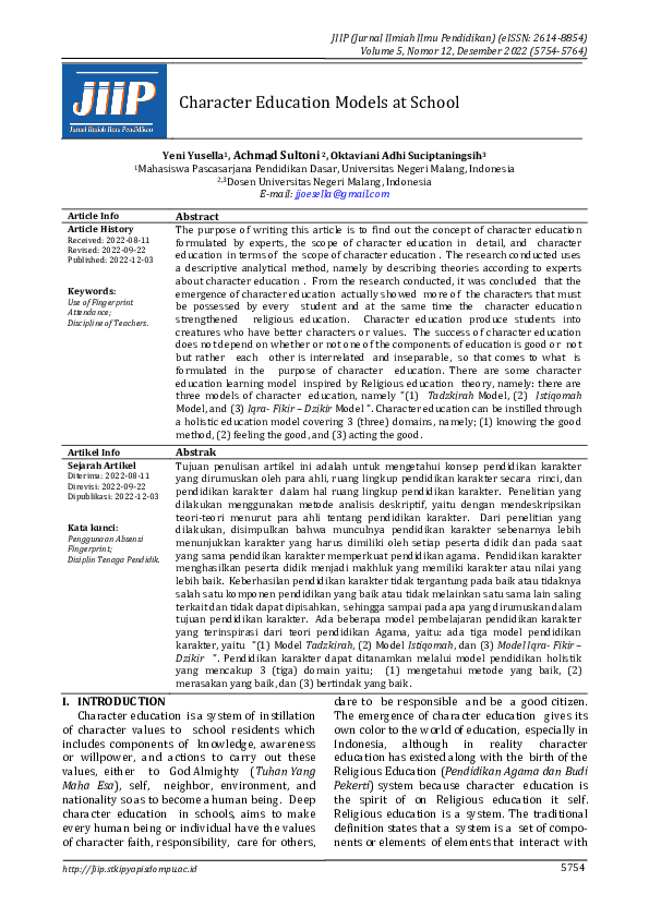 (PDF) Character Education Models at School