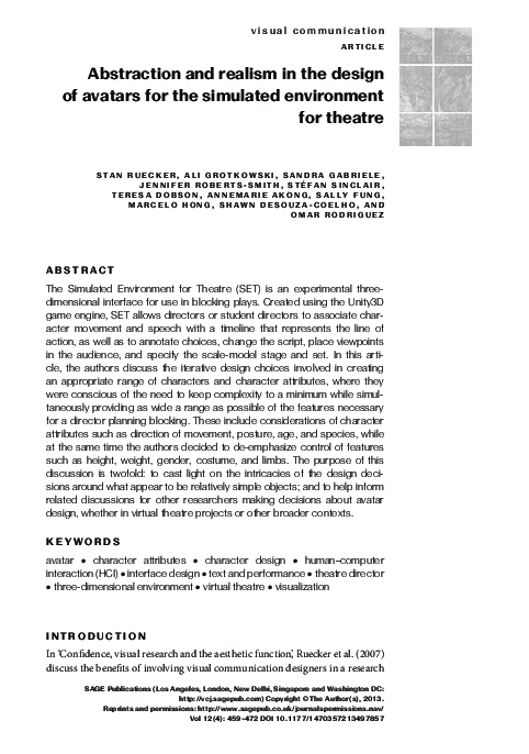 (PDF) Abstraction and realism in the design of avatars for the simulated environment for theatre