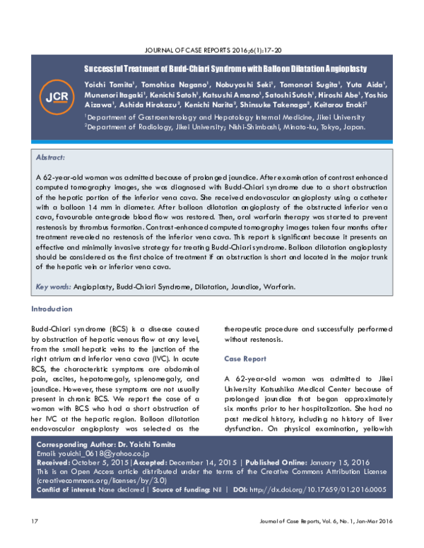 (PDF) Successful treatment of Budd-Chiari Syndrome with Balloon ...