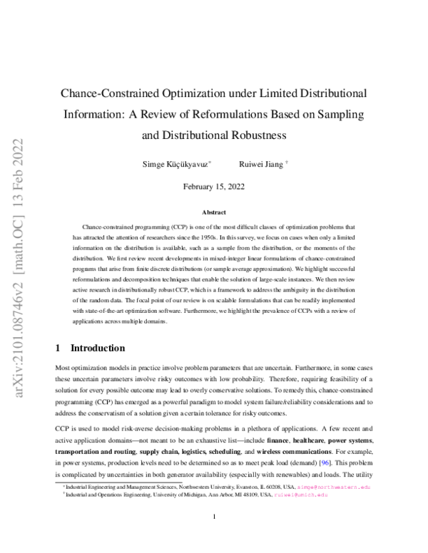 (PDF) Chance-constrained optimization under limited distributional information: A review of ...