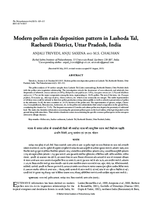 (PDF) Modern pollen rain deposition pattern in Lashoda Tal, Raebareli ...