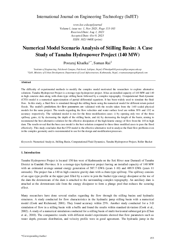 (PDF) Numerical Model Scenario Analysis of Stilling Basin: A Case Study of Tanahu Hydropower ...