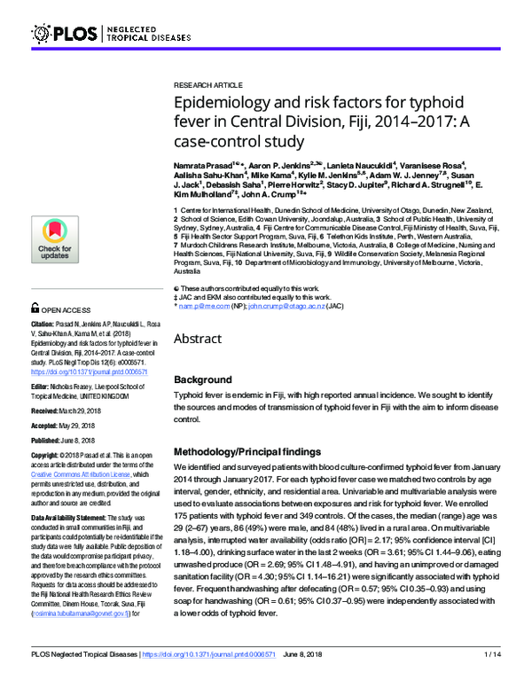 (PDF) Epidemiology and risk factors for typhoid fever in Central ...