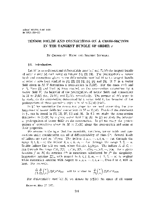 (PDF) Tensor fields and connections on a cross-section in the tangent ...