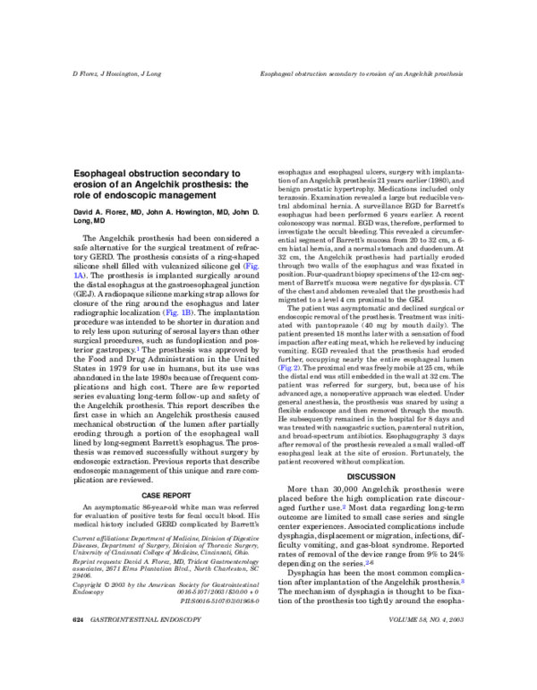 (PDF) Esophageal Obstruction Secondary to Erosion of an Angelchik ...