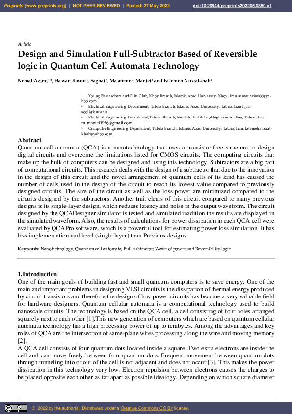 (PDF) Design and Simulation Full-Subtractor Based of Reversible logic ...