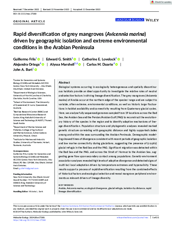 (PDF) Rapid diversification of grey mangroves (Avicennia marina) driven ...