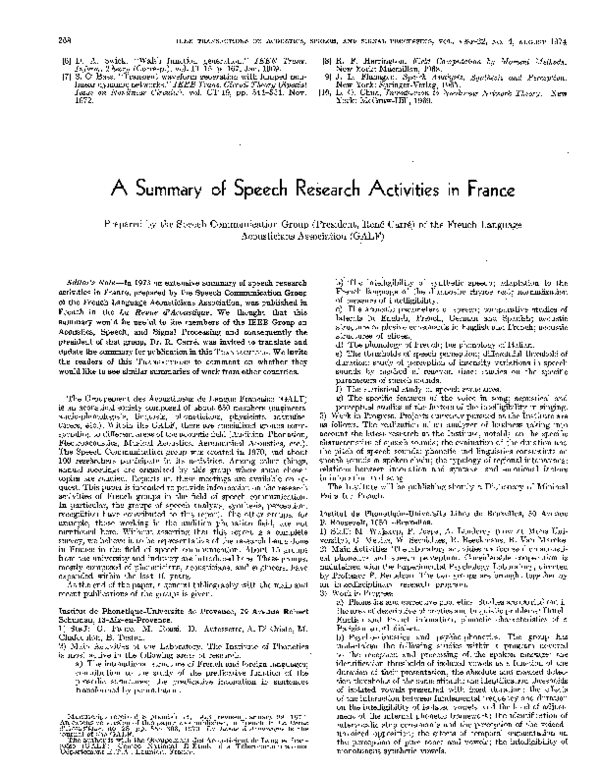 (PDF) A summary of speech research activities in France