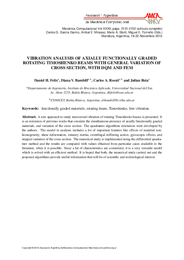 (PDF) Vibration Analysis of Axially Functionally Graded Rotating Timoshenko Beams with General ...