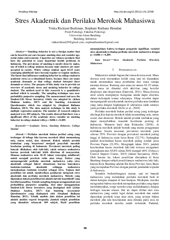 (PDF) Stres Akademik dan Perilaku Merokok Mahasiswa | Stephani Hamdan ...