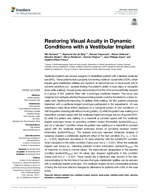 (PDF) Restoring Visual Acuity in Dynamic Conditions with a Vestibular ...