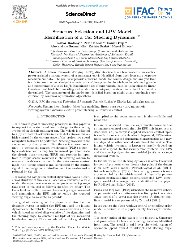 (PDF) Structure Selection and LPV Model Identification of a Car Steering Dynamics