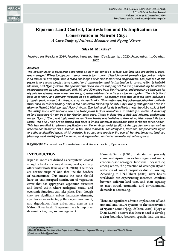 (PDF) Riparian Land Control, Contestation and Its Implication to ...