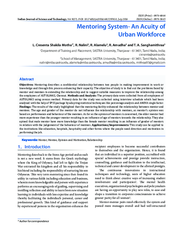 (PDF) Mentoring System- An Acuity of Urban Workforce
