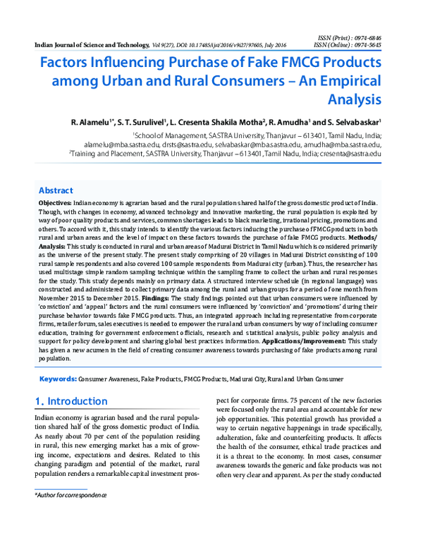 (PDF) Factors Influencing Purchase of Fake FMCG Products among Urban ...