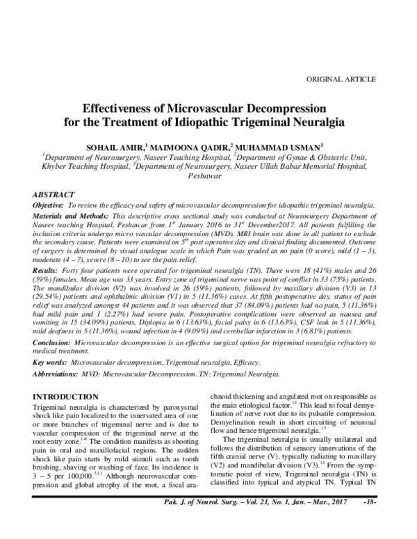 (PDF) Effectiveness of Microvascular Decompression for the Treatment of ...