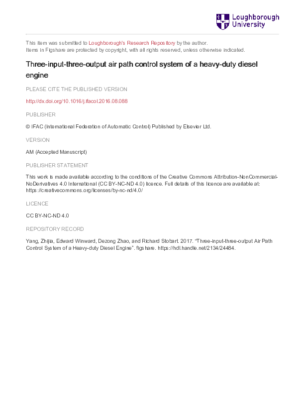 (PDF) Three-Input-Three-Output Air Path Control System of a Heavy-Duty ...