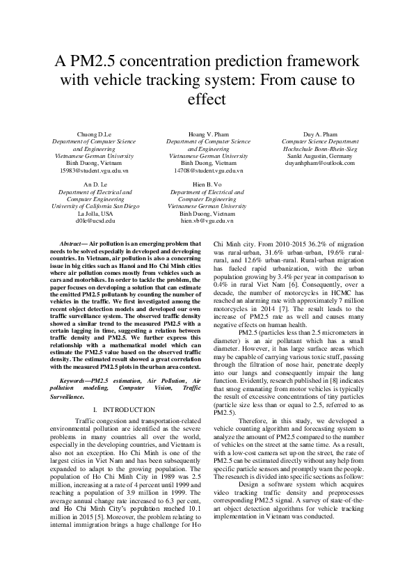 Pdf A Pm2 5 Concentration Prediction Framework With Vehicle Tracking System From Cause To Effect